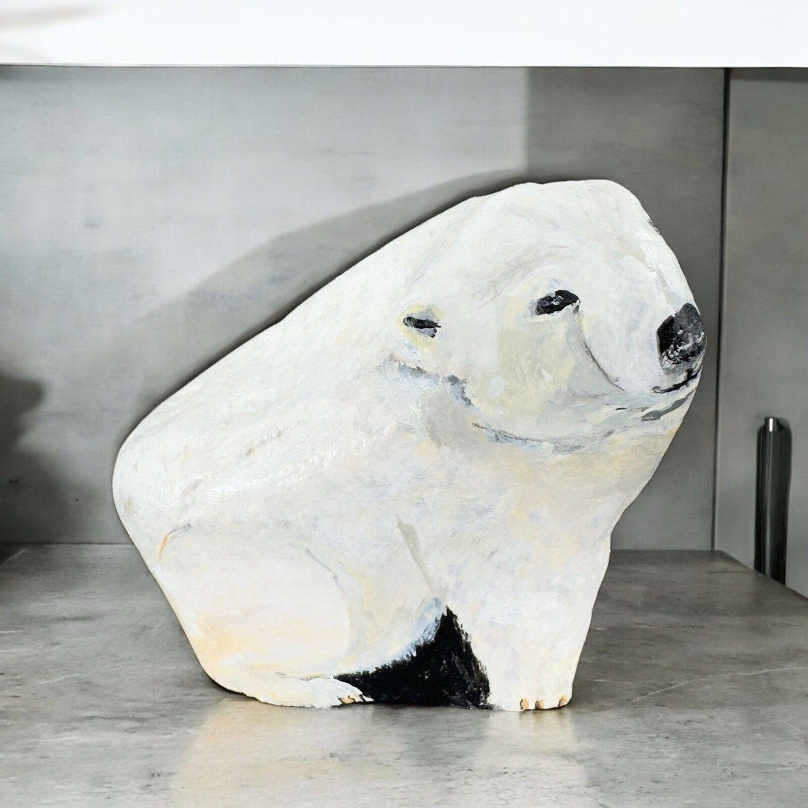 Hand Painted Folk Art Stone Paperweight Figurine Polar Bear Heavy ...