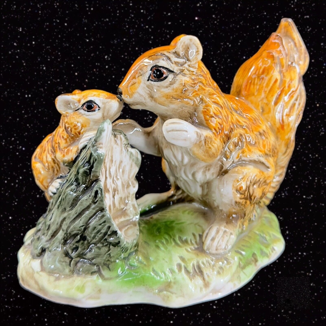 Vintage Enesco Ceramic Squirrel W Baby Figurine Marked E9403 Porcelain ...