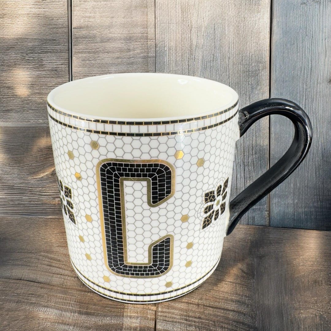 Anthropologie Margot Gold Tiled Mosaic Mug Cup Monogram Letter C ...