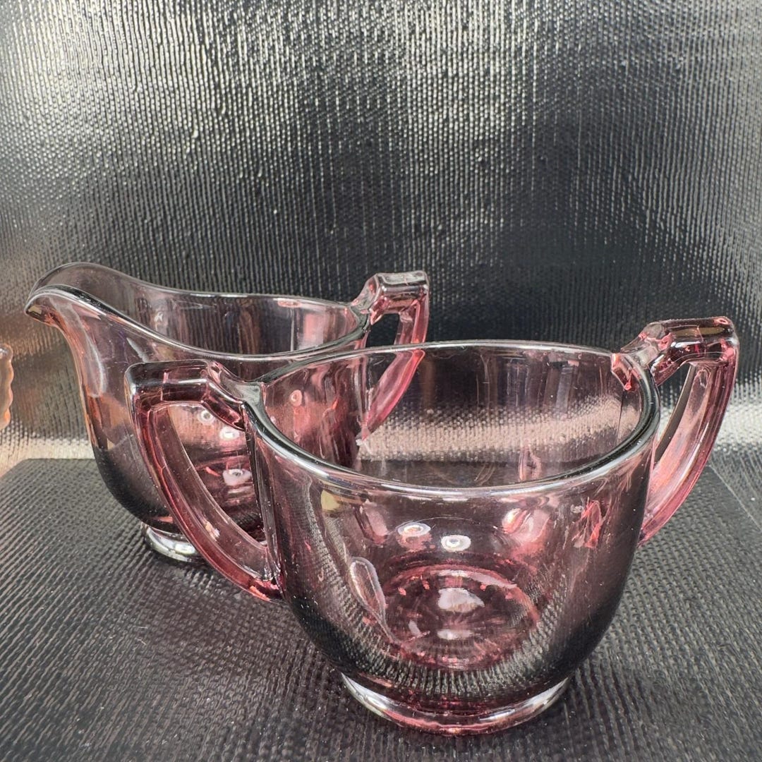 Vintage Depression Glass Sugar and Creamer Set 2 Glassware Amethyst ...
