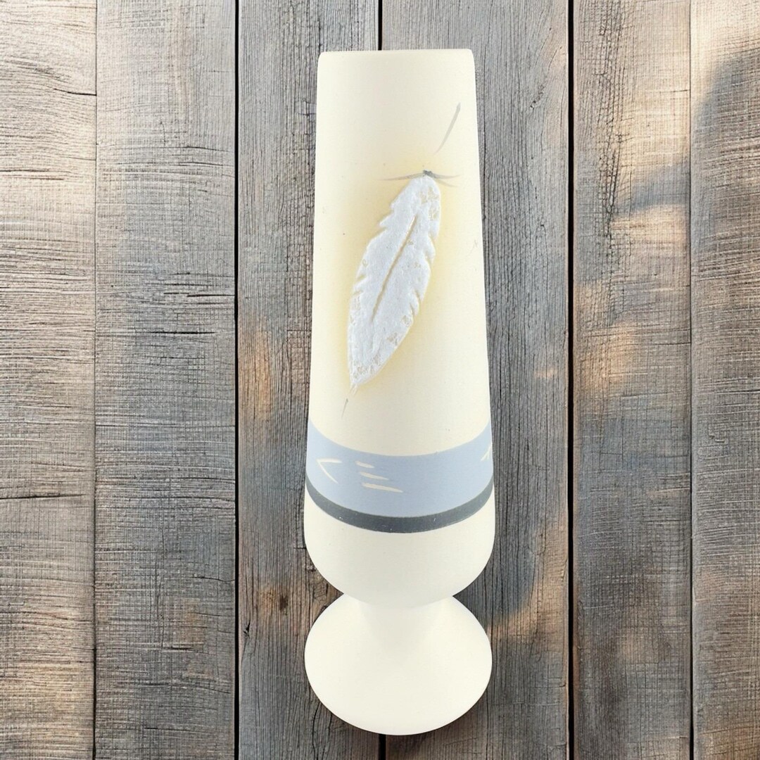 Vintage 1998 Grey Feather Pottery Vase Vessel Native Southwest American ...