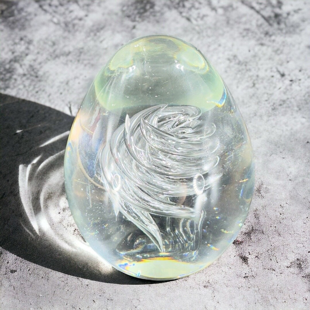 Clear Art Glass Paperweight Air Twist Figurine Polished Bottom Egg ...