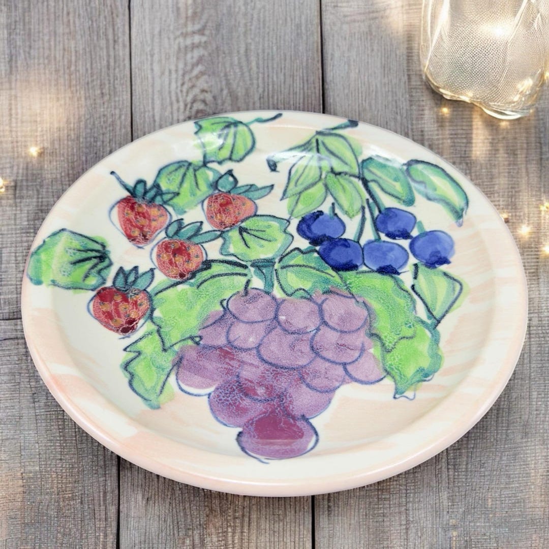 Monicats Canada Studio Art Pottery Dish Plate Hand Glazed Fruit Theme ...