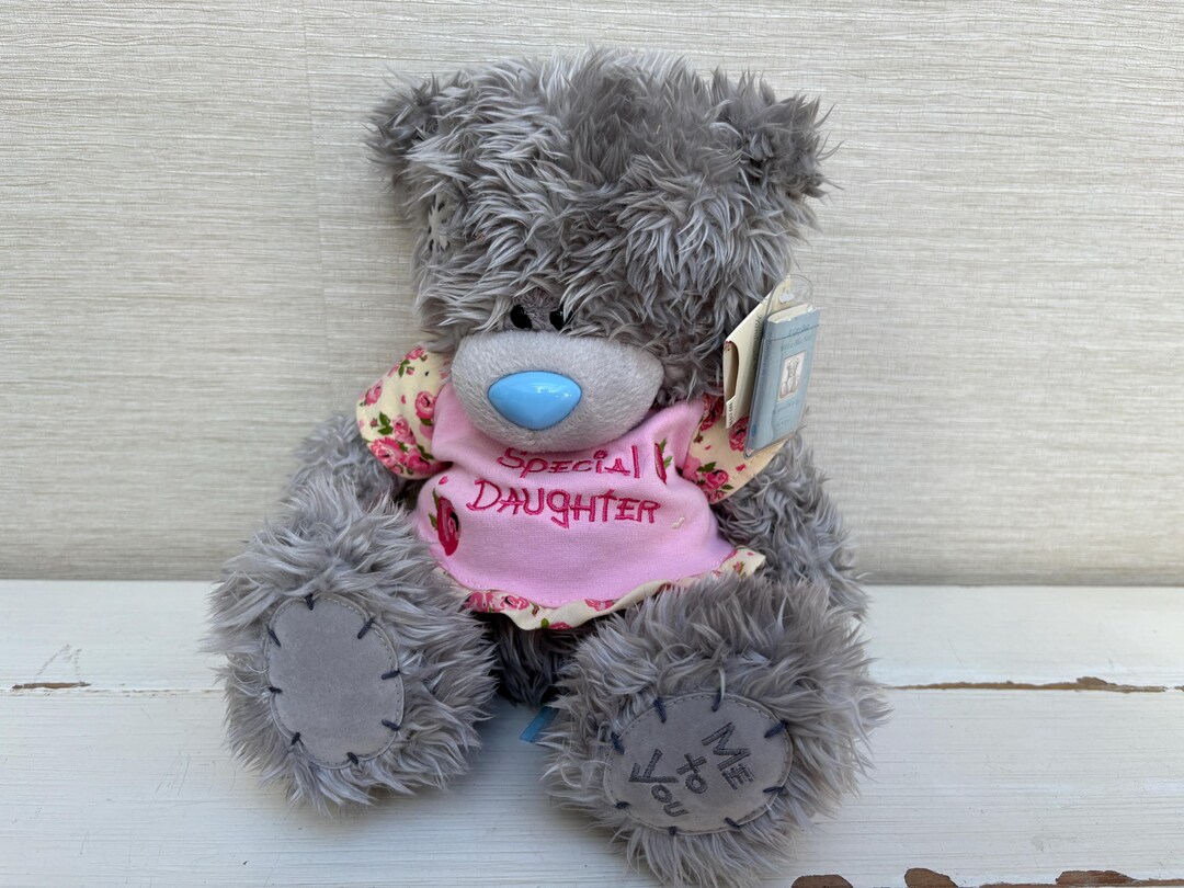 Tatty Grey Teddy Bear Soft Toy Plush Special Daughter 9 " Seated With ...