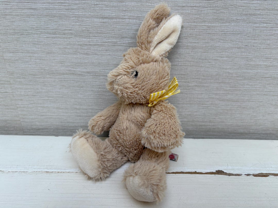 Rabbit Easter Bunny Beige Yellow Gingham Ribbon Bow Keel Toys Soft Toy ...