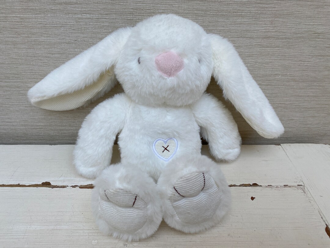 Chad Valley My First 1st White Bunny Rabbit Baby Soft Toy Heart Belly ...