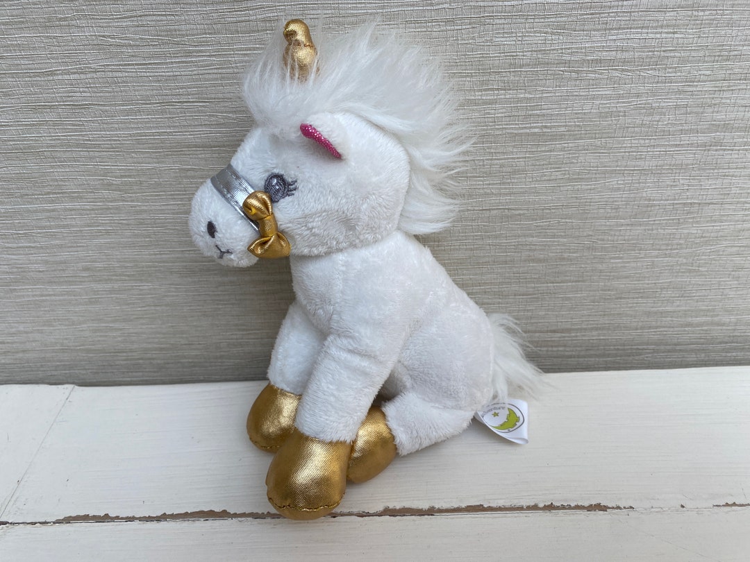 White Unicorn Plush Soft Toy Teddy From Animal Adventure Gold Horn and ...