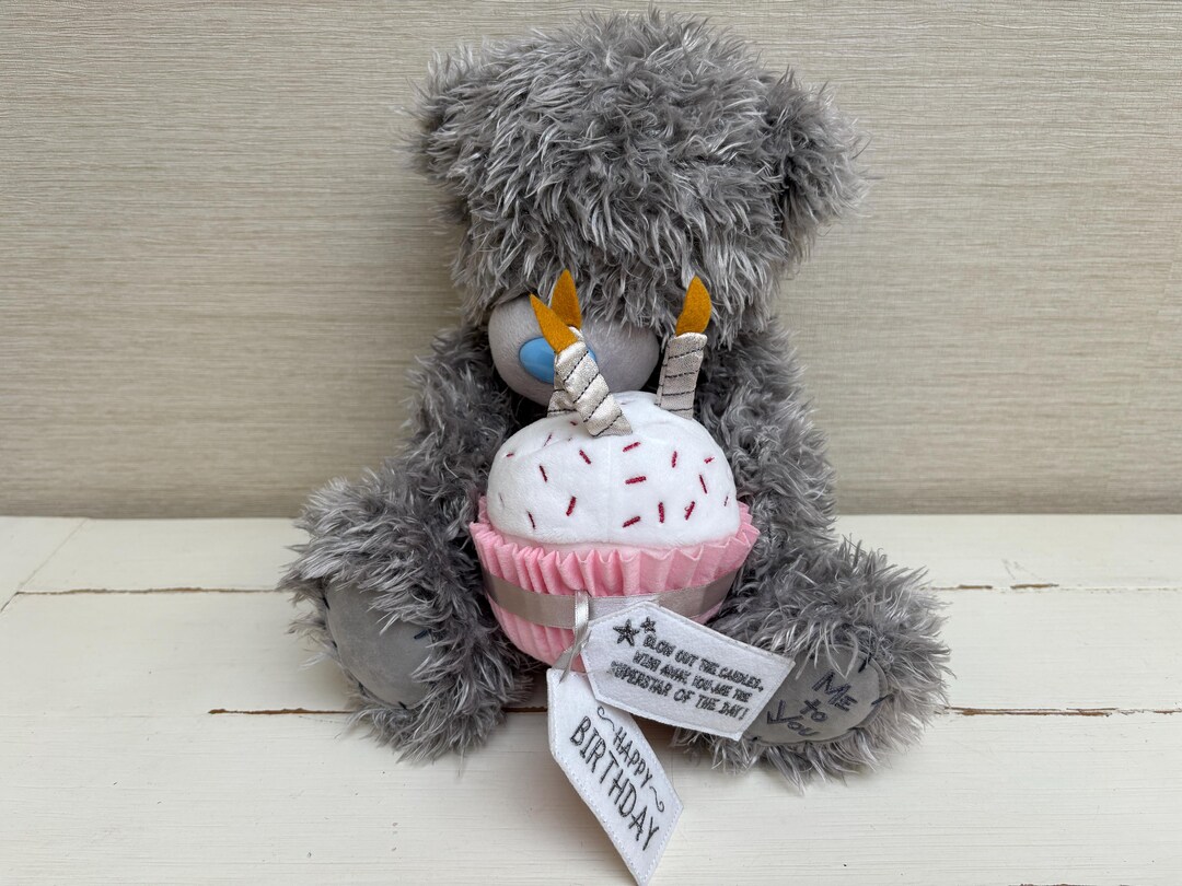 Me to You Tatty Grey Teddy Bear Soft Toy Plush Happy Birthday Cake and ...