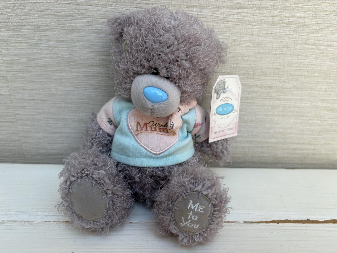 Tatty Grey Teddy Bear Soft Toy Plush Wonderful Mum 7 " Seated With Tag ...