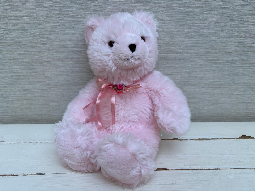 Tesco Teddy Bear Pink Ribbon Rose Bud Soft Plush Toy 14” 2001 - Etsy