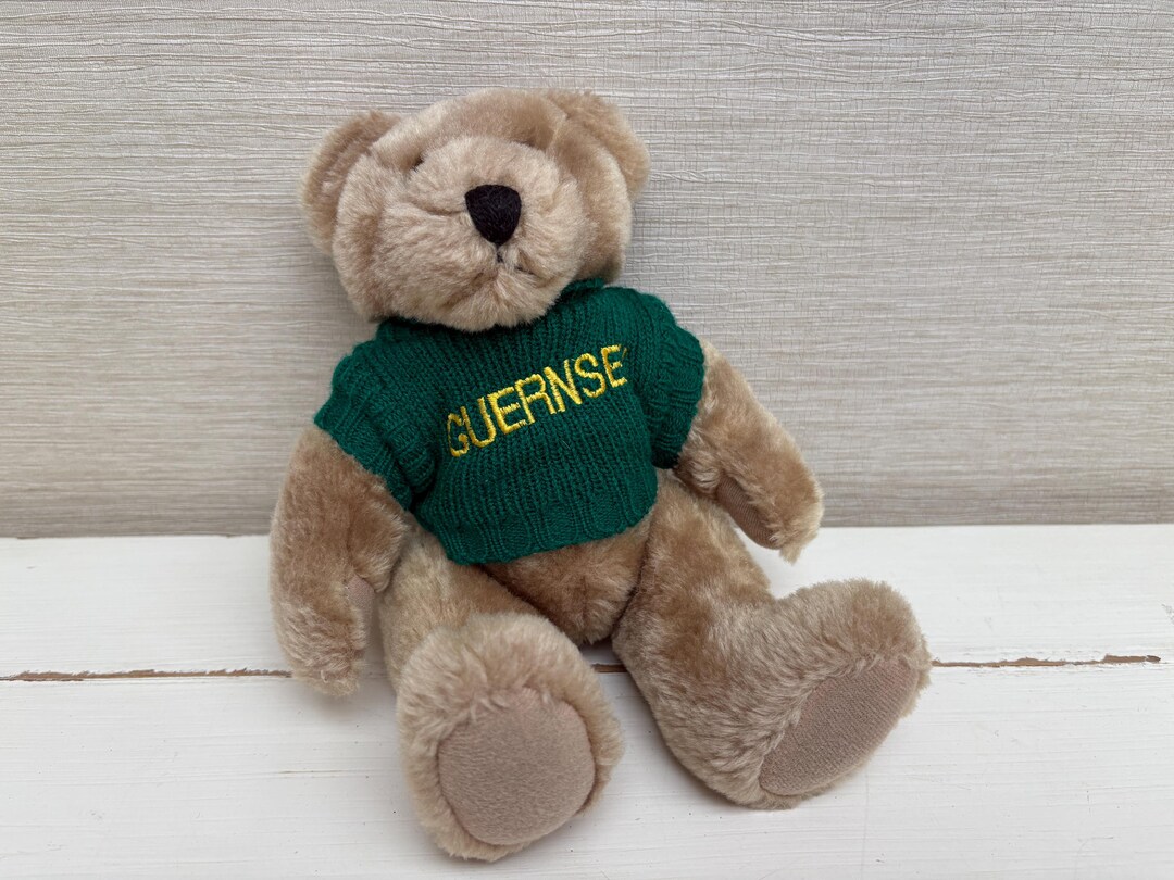 Vintage Channel Island Guernsey Jointed Teddy Bear in Green Jumper Soft ...