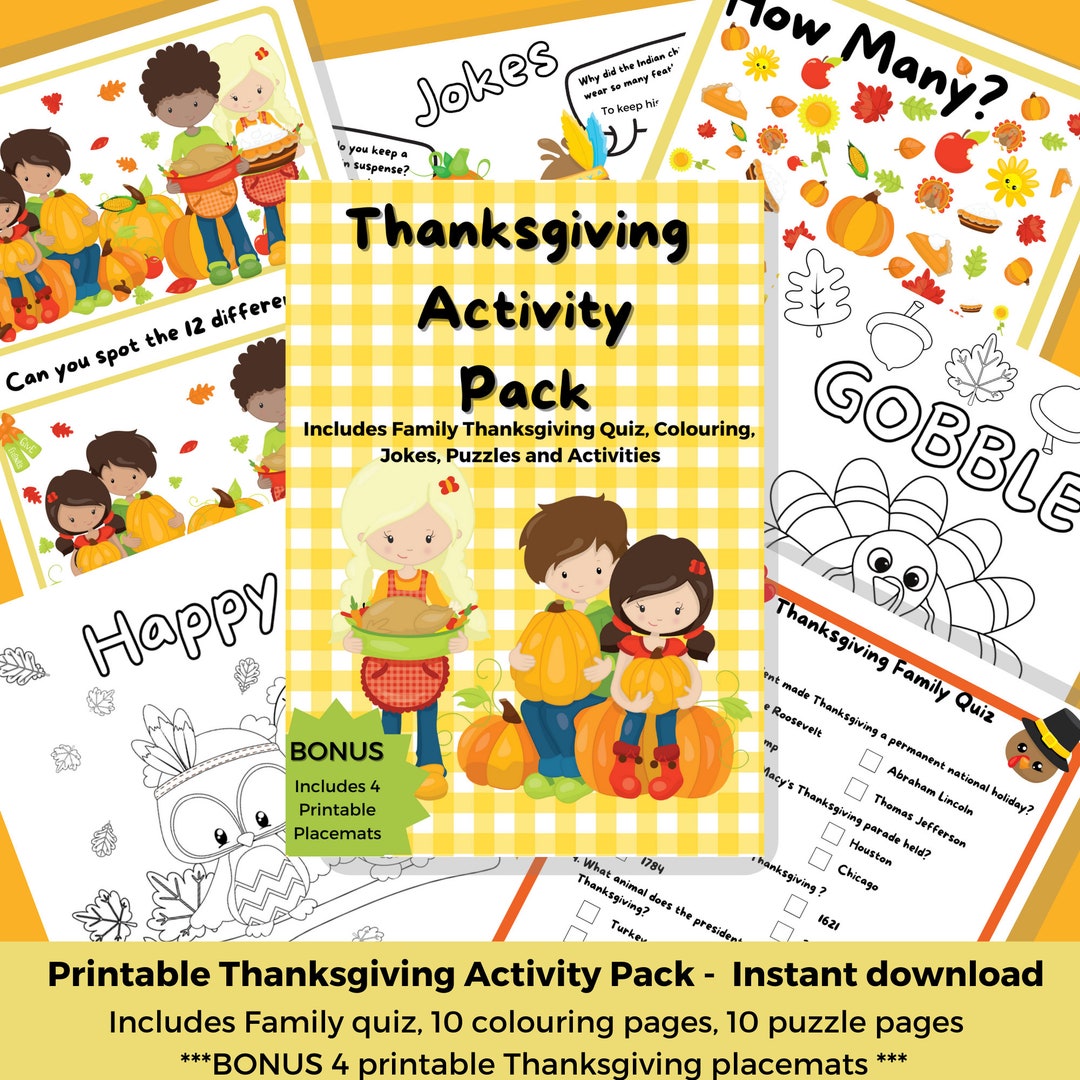 Thanksgiving Printable Activity Pack, Includes Thanksgiving Family Quiz ...