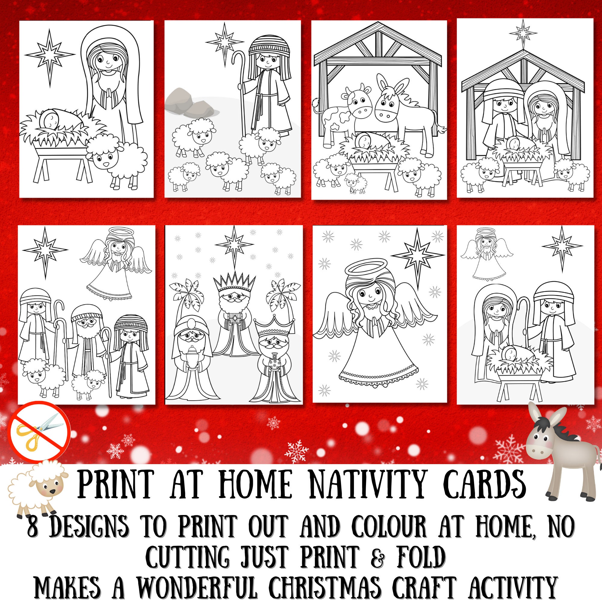 Nativity Printable Cards to Colour. Homemade Nativity Cards, Print ...