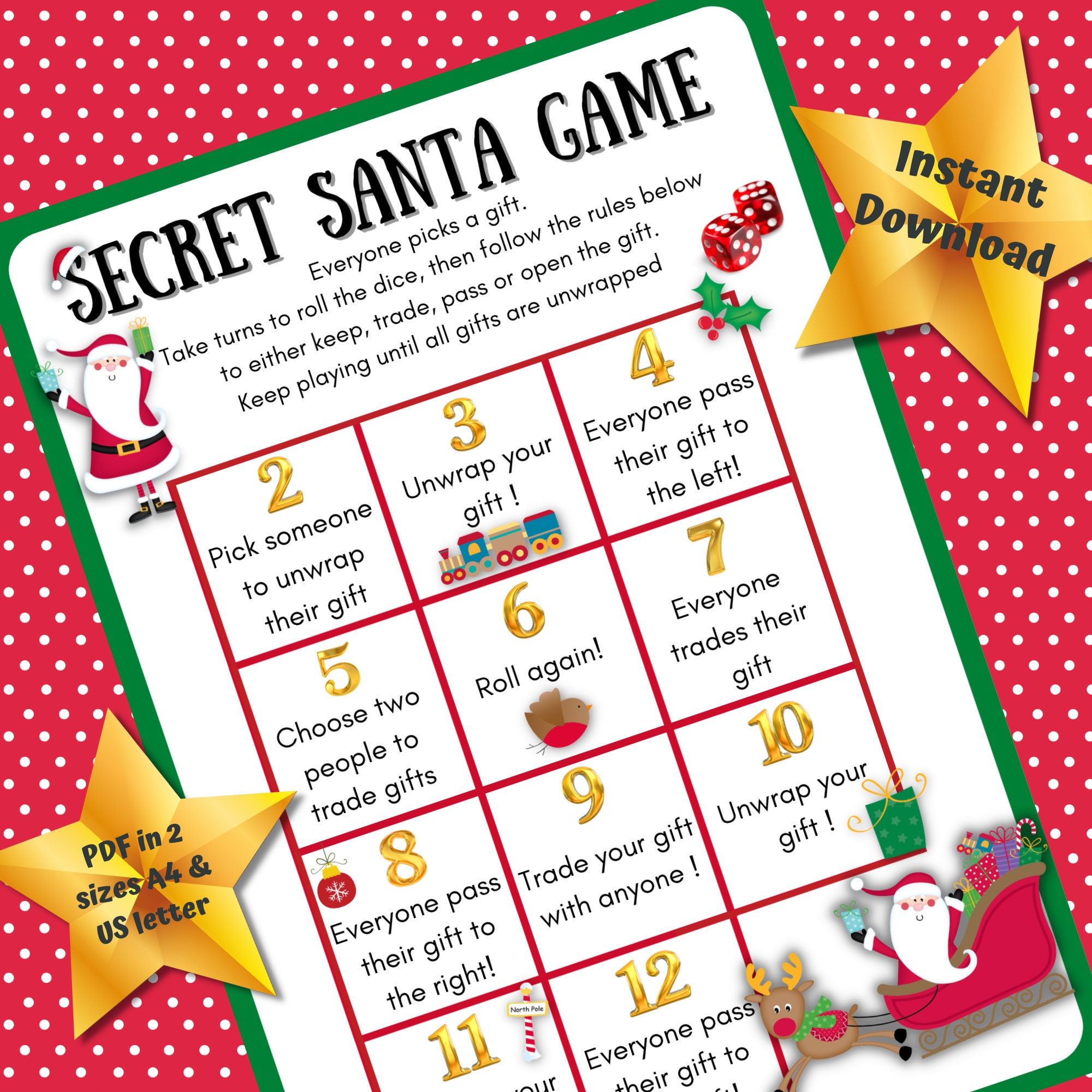 Secret Santa, Roll the Dice Holiday Gift Exchange Game. Christmas ...