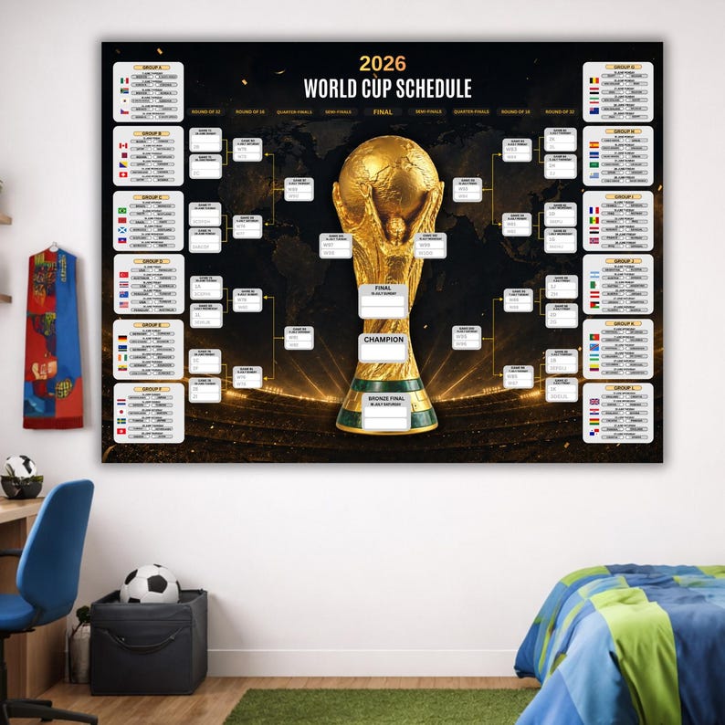 2026 World Cup Schedule, World Cup Wall Chart Poster Print, World Cup ...