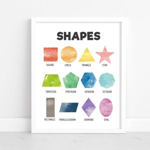 Watercolor Rainbow Shape Chart Geometric Shapes Preschool Poster Home ...