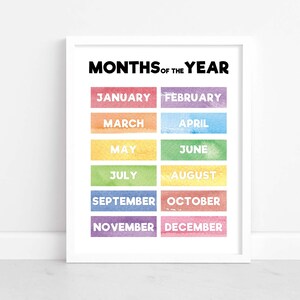 Months of the Year Printable Home School Print Watercolor Rainbow ...