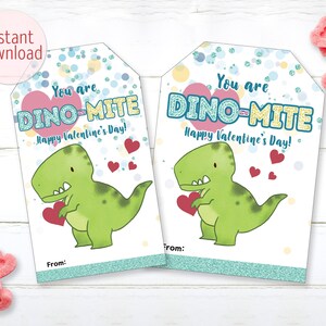 Dino-mite Valentine Tags Dinosaur Valentine Cards for Kids Dinomite ...