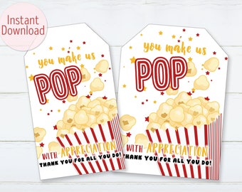 Employee Appreciation Popcorn Tag - Etsy