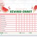 Printable Watermelon Reward Chart for Kids Summer Fruits Behavior Chart ...