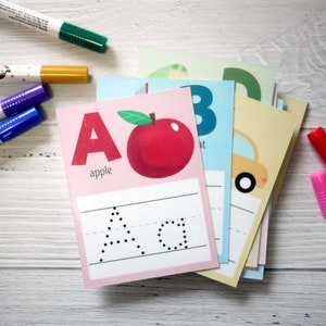 Printable Alphabet Tracing Flash Cards Preschool Homeschool Handwriting ...