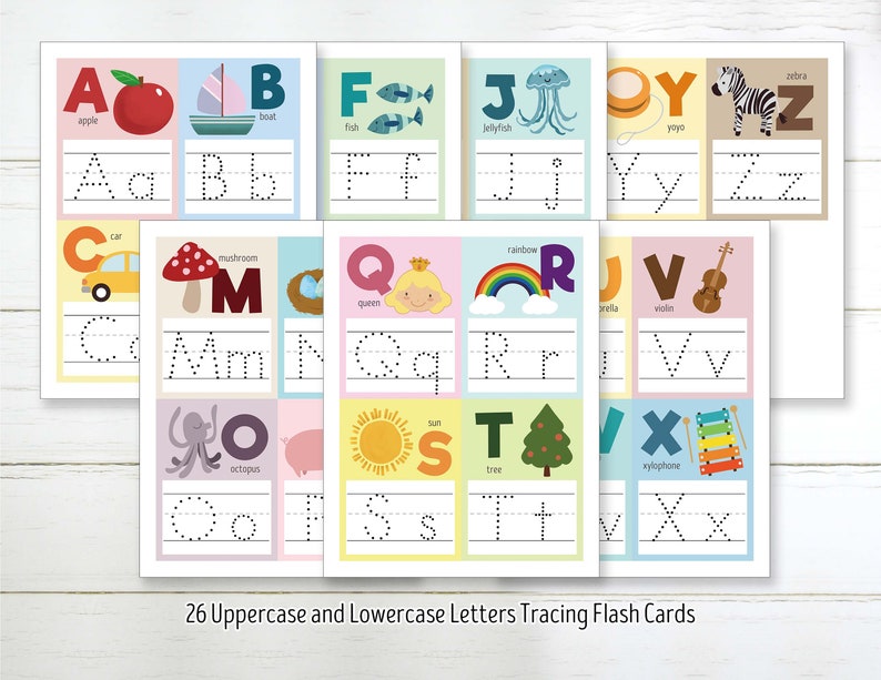Printable Alphabet Tracing Flash Cards Preschool Homeschool - Etsy