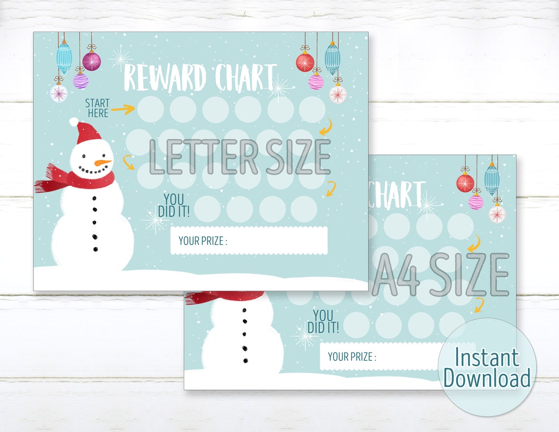 Printable Snowman Reward Chart Christmas Kids Behavior Chart Winter ...