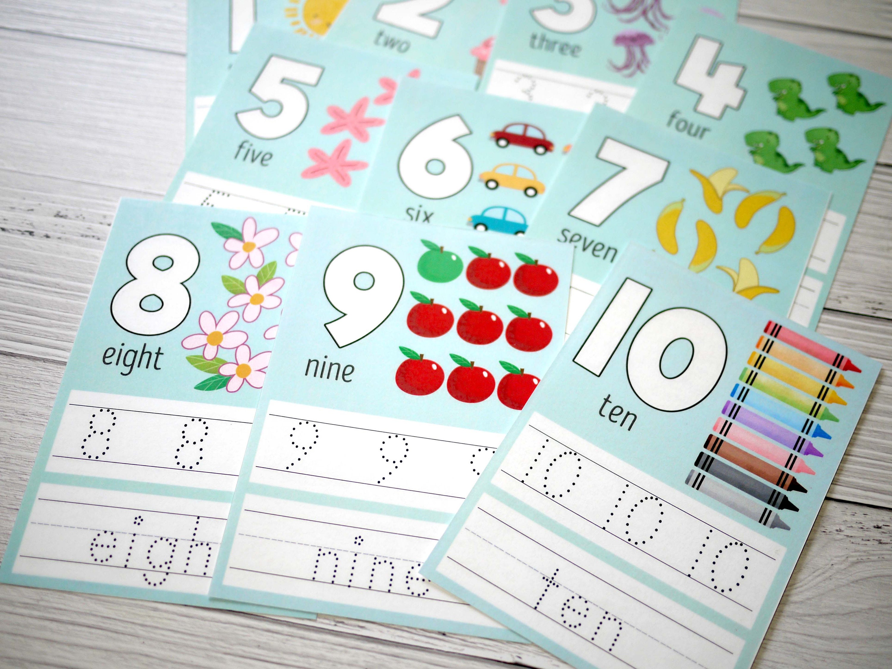 Printable Numbers 1 to 10 Tracing Flashcards Math Worksheets | Etsy