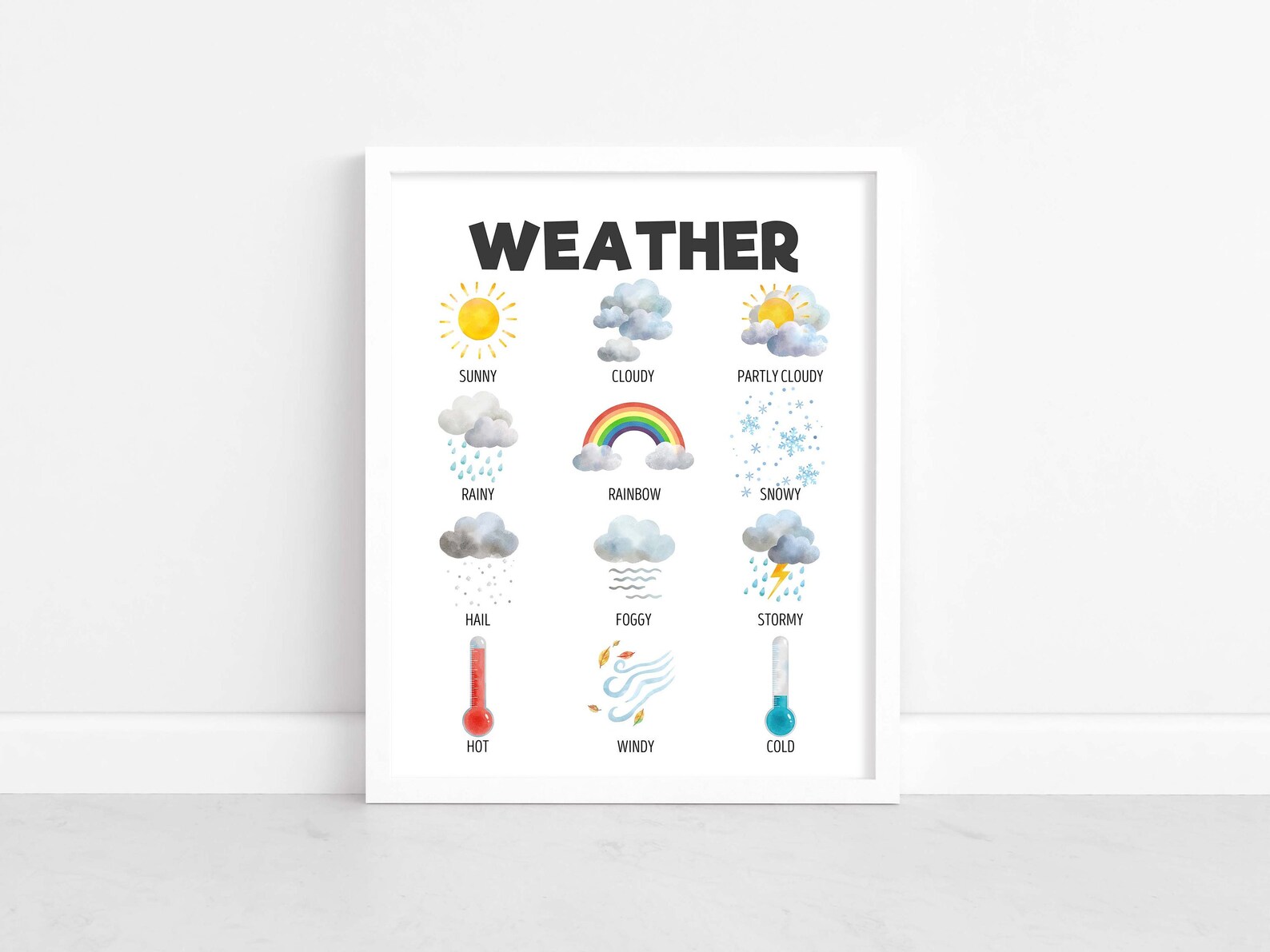 Weather Printable Watercolor Weather Chart Home School Print Classroom ...