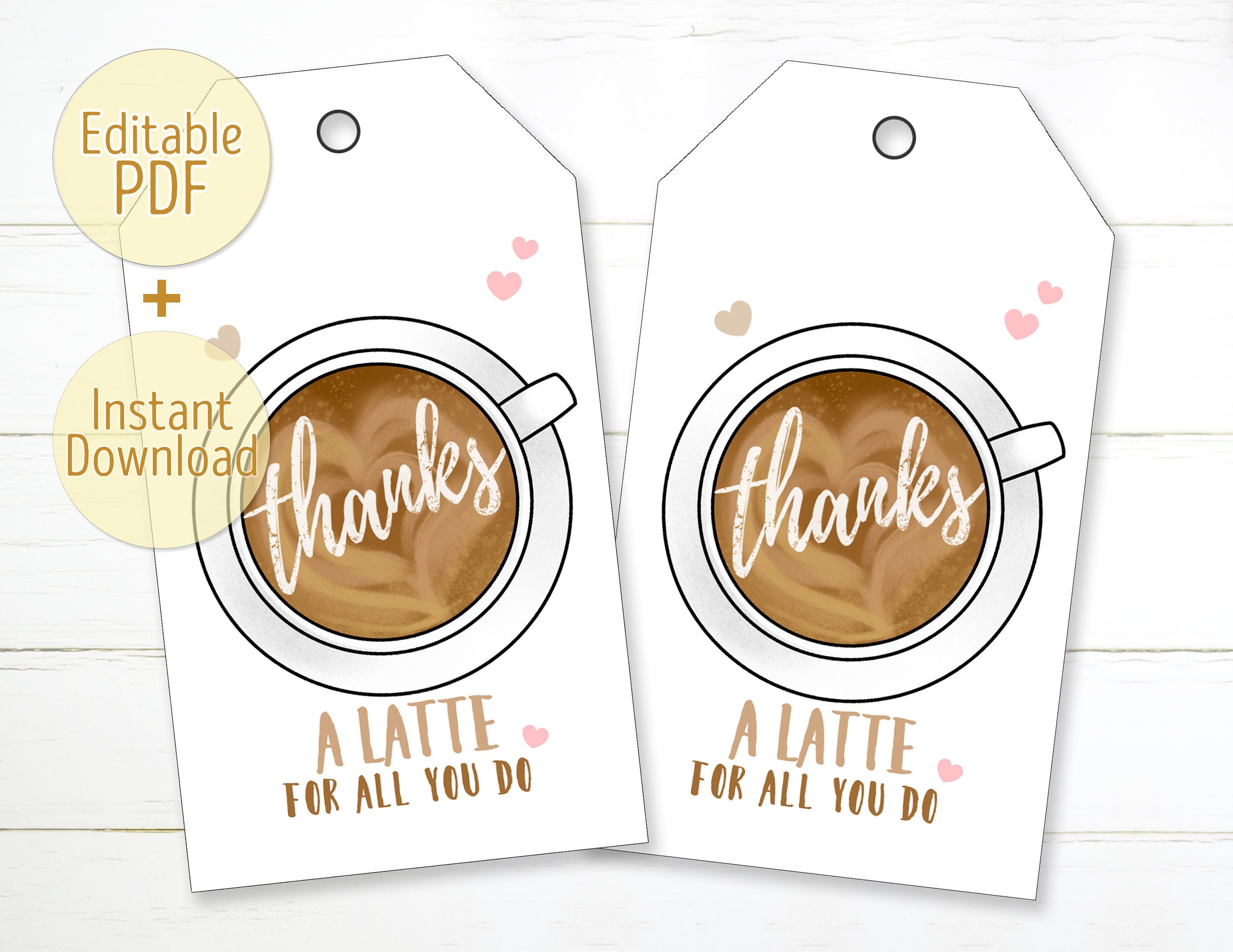 Printable Thanks A Latte Teacher Appreciation Week Coffee Gift - Etsy