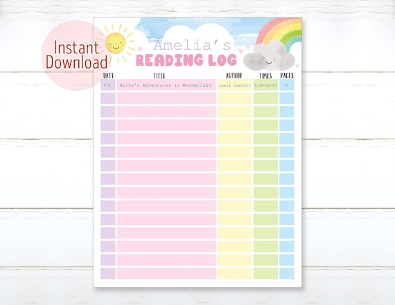 Rainbow Kids Reading Log Printable Sunshine Reading Journal | Etsy