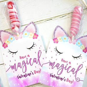 Unicorn Valentines Day Tags for Kids, Printable Valentine Gift Card ...
