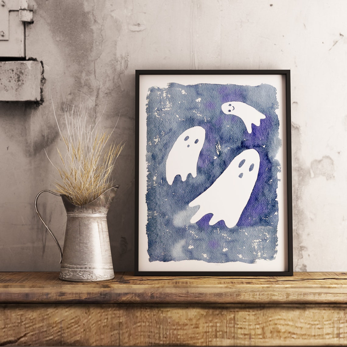 Halloween Ghost Wall Art Watercolor Halloween Decor Cute Ghost - Etsy
