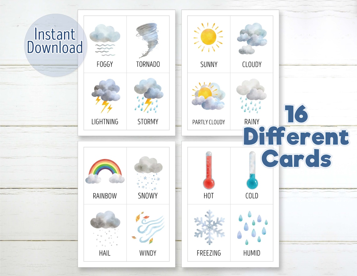 Printable Weather Flash Cards Learning Busy Book Three Part - Etsy