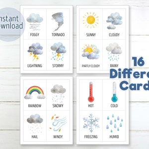 Printable Weather Flash Cards Learning Busy Book Three Part Cards ...