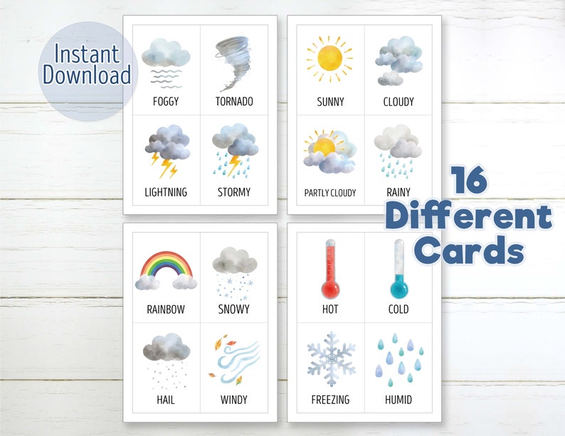 Printable Weather Flash Cards Learning Busy Book Three Part - Etsy