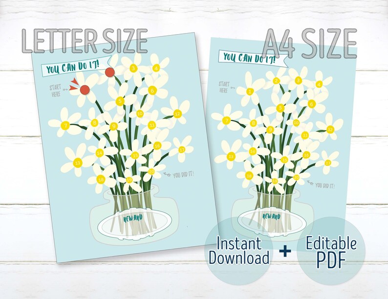 Printable Reward Chart for Kids Blue Flower Behavior Chart - Etsy