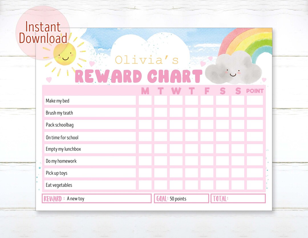 Printable Rainbow Kids Reward Chart for Kids Sunshine Behavior Chart ...