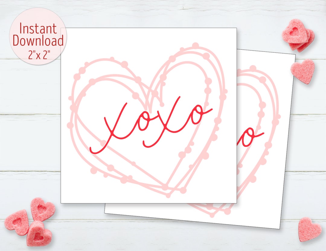 XOXO Printable Cookie Tag Happy Valentine's Day Cookie Card Favors Tag ...