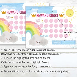 Printable Rainbow Reward Chart for Kids Editable PDF Sunshine Behavior ...