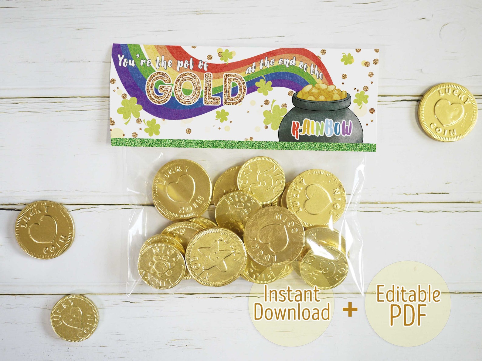 St. Patrick's Day Editable Treat Bag Toppers Pot of Gold - Etsy