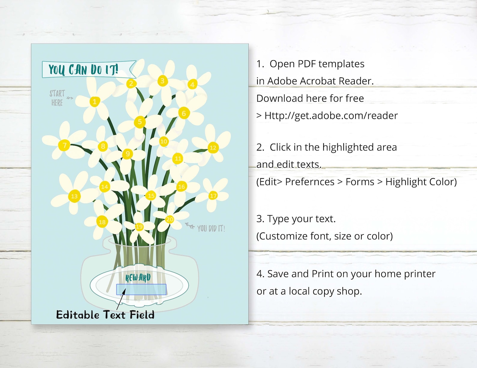 Printable Reward Chart for Kids Blue Flower Behavior Chart - Etsy