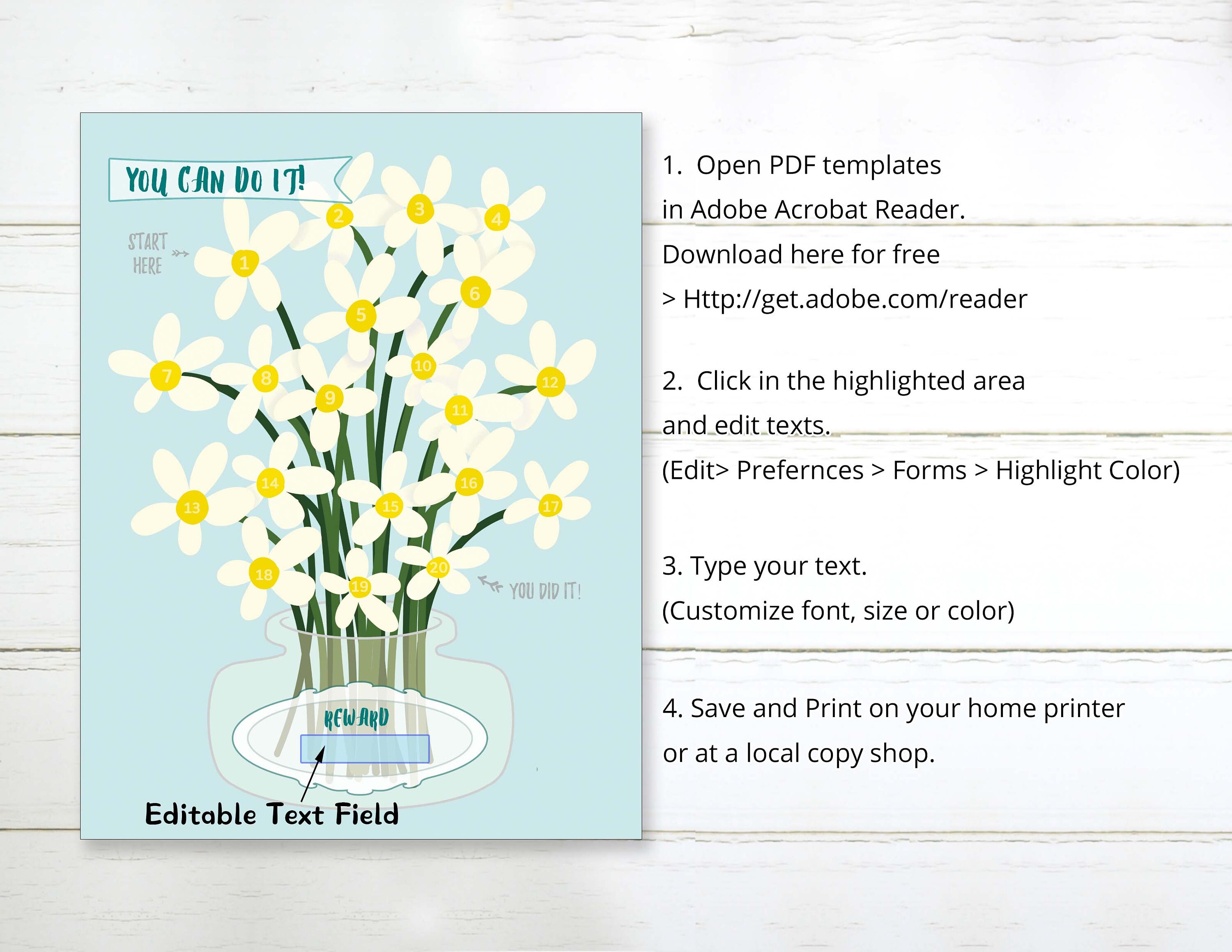 Printable Reward Chart for Kids Blue Flower Behavior Chart - Etsy