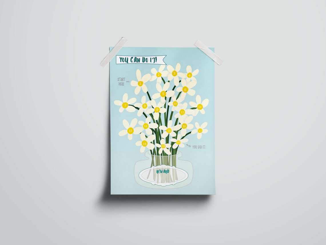 Printable Reward Chart for Kids Blue Flower Behavior Chart - Etsy