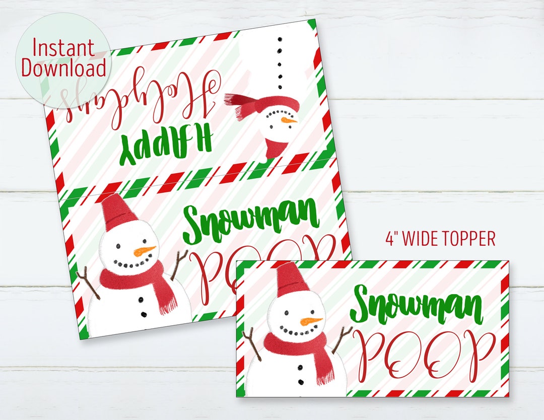Snowman Poop Treat Bag Topper Printable Cute Christmas Party Favor Tags ...