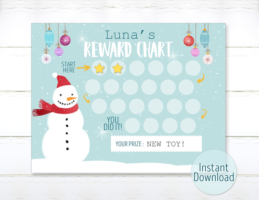 Printable Snowman Reward Chart Christmas Kids Behavior Chart Winter ...