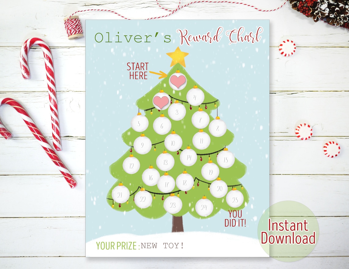 Printable Christmas Tree Reward Chart for Kids Winter Behavior - Etsy