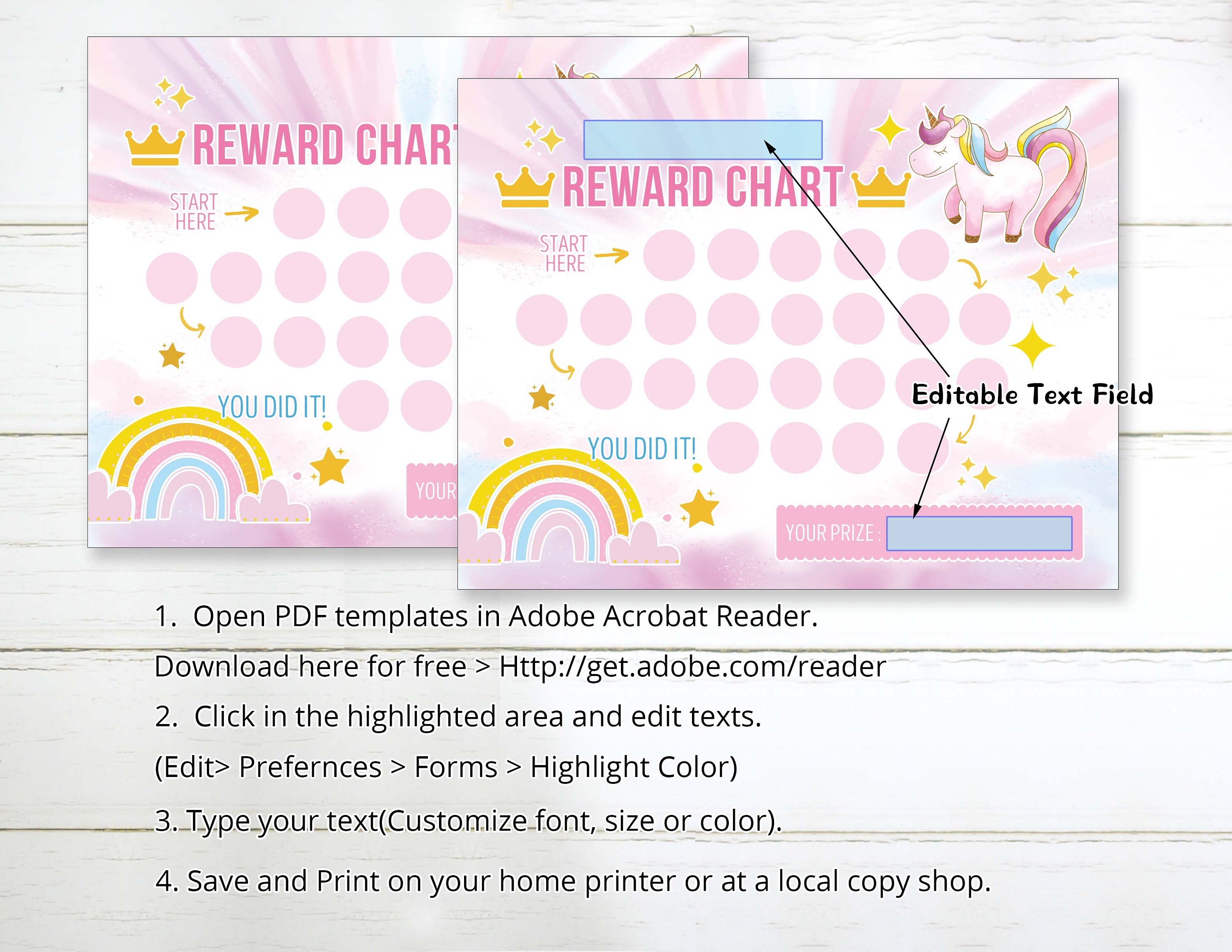 Editable Unicorn Reward Chart For Kids Behavior Chart Toddler | Etsy