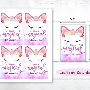 Unicorn Valentines Day Tags for Kids, Printable Valentine Gift Card ...