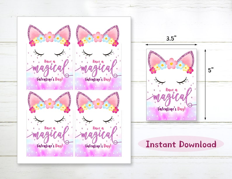 Unicorn Valentines Day Tags for Kids, Printable Valentine Gift Card ...